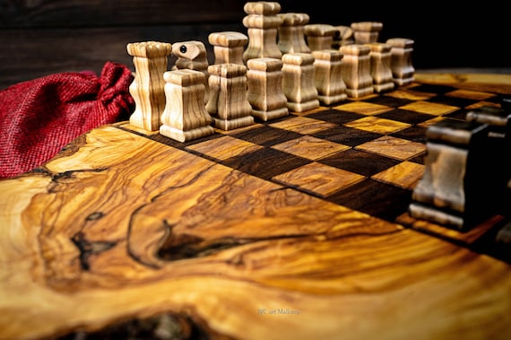 Olive Wood Chess Board Set and Checkers Set Live Edge Chess - Etsy
