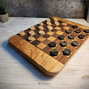 Handmade Olive Wood Checkers Board Game Set - Beautiful Rustic Design ...