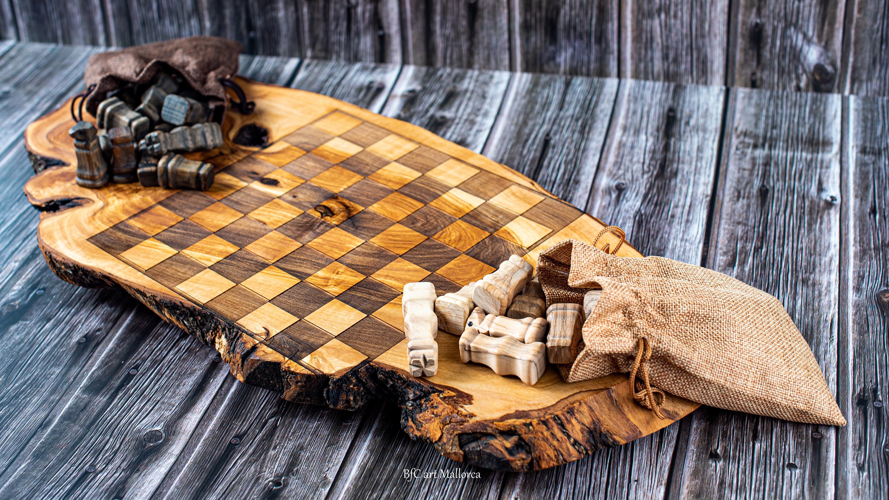 Live Edge Chess Set Chess Premium Set With Board Wood Chess | Etsy