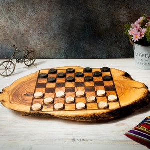 Handmade Checkerboard Live Edge Olive Wood, Checkerboard Rustic Wooden ...