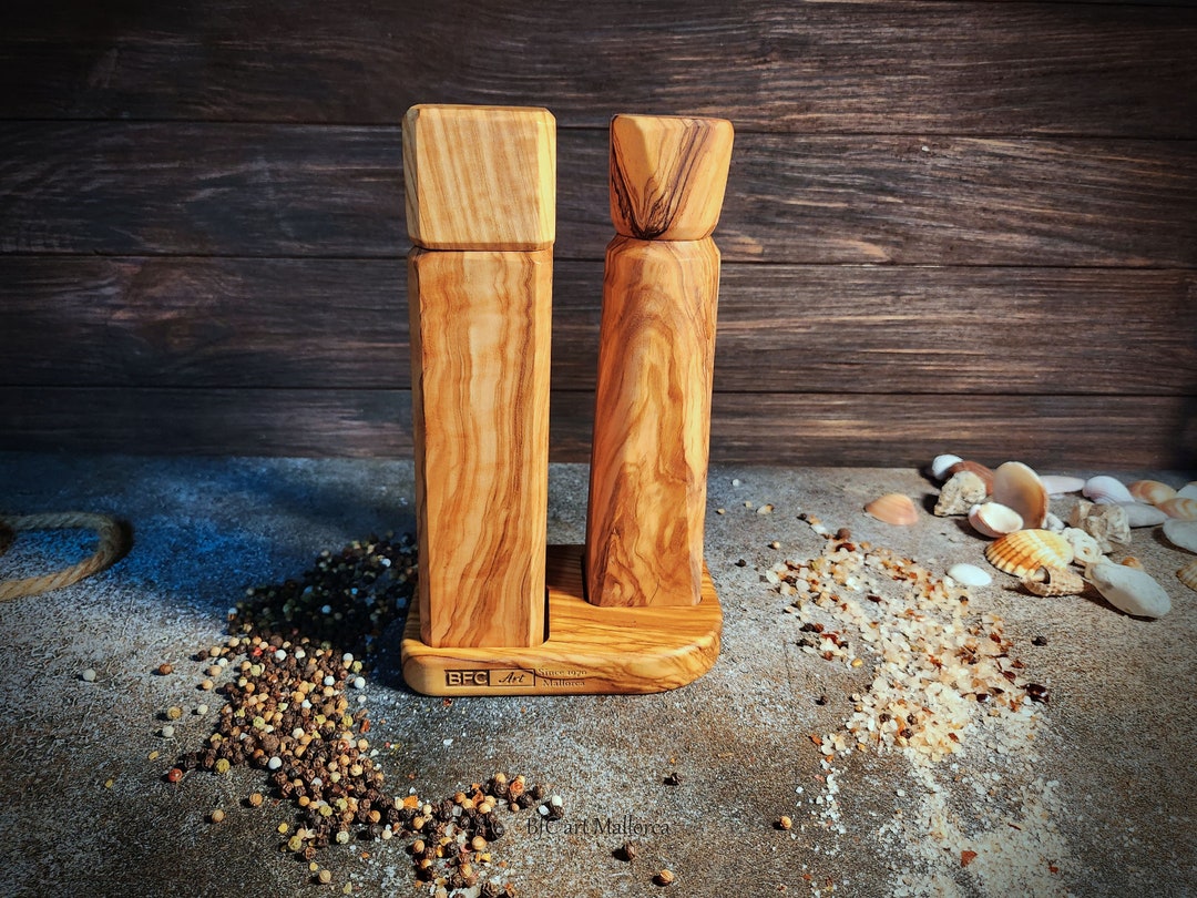 Salt and Pepper Grinder Set Handmade With Base, Set of 2 Salt and ...