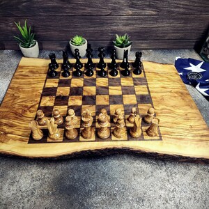 Handmade Olive Wood Chess Board From a Single Solid Piece, Unique and ...
