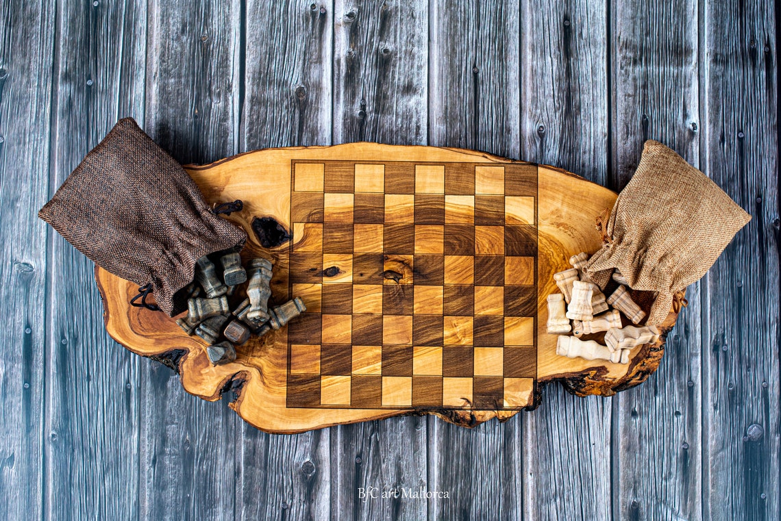 Live Edge Chess Set Chess Premium Set With Board Wood Chess | Etsy
