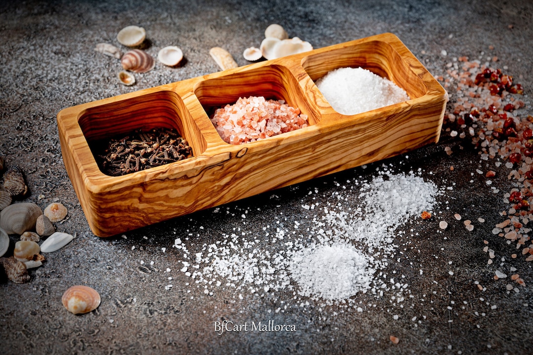 Large Salt Shaker With 3 Separate Compartments for Salt or Olive Wood ...