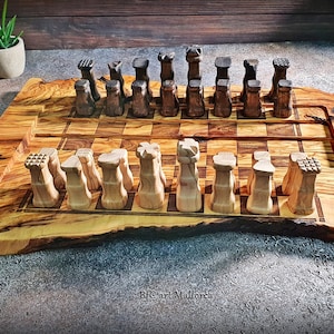Olive Wood Chess Set Rustic Board - Etsy