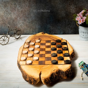 Handmade Checkerboard Live Edge Olive Wood, Checkerboard Rustic Wooden ...