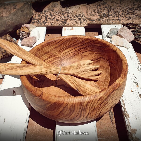 Wooden Salad Bowl and Tongs - Etsy