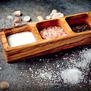 Large Salt Shaker With a Useful Lid and 3 Compartments of Olive Wood ...