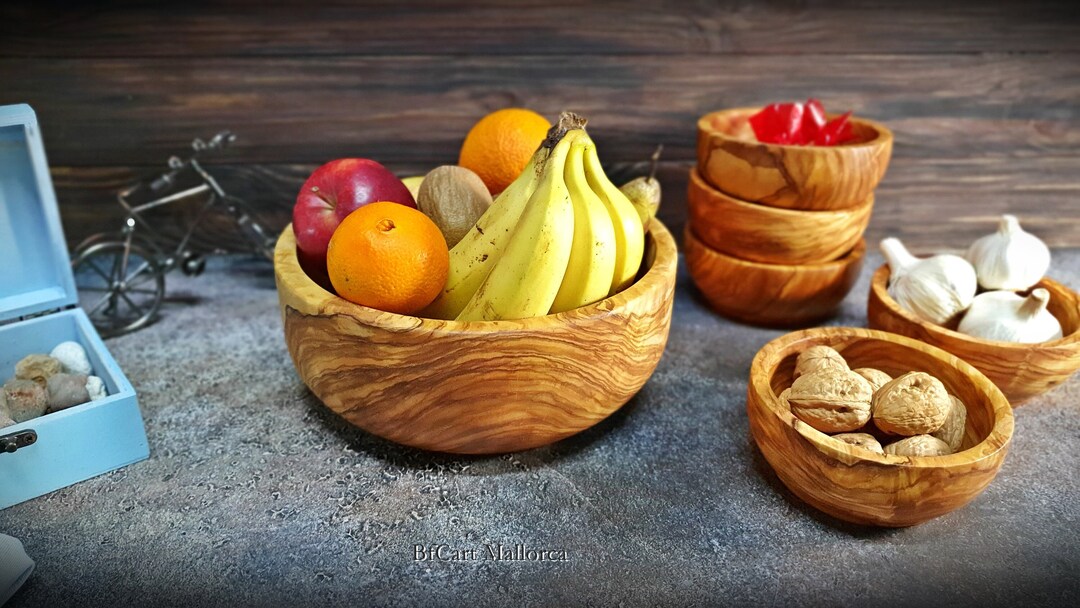 Solid Wooden Bowls Set of Olive Wood and 6 Individual Bowls, Set ...