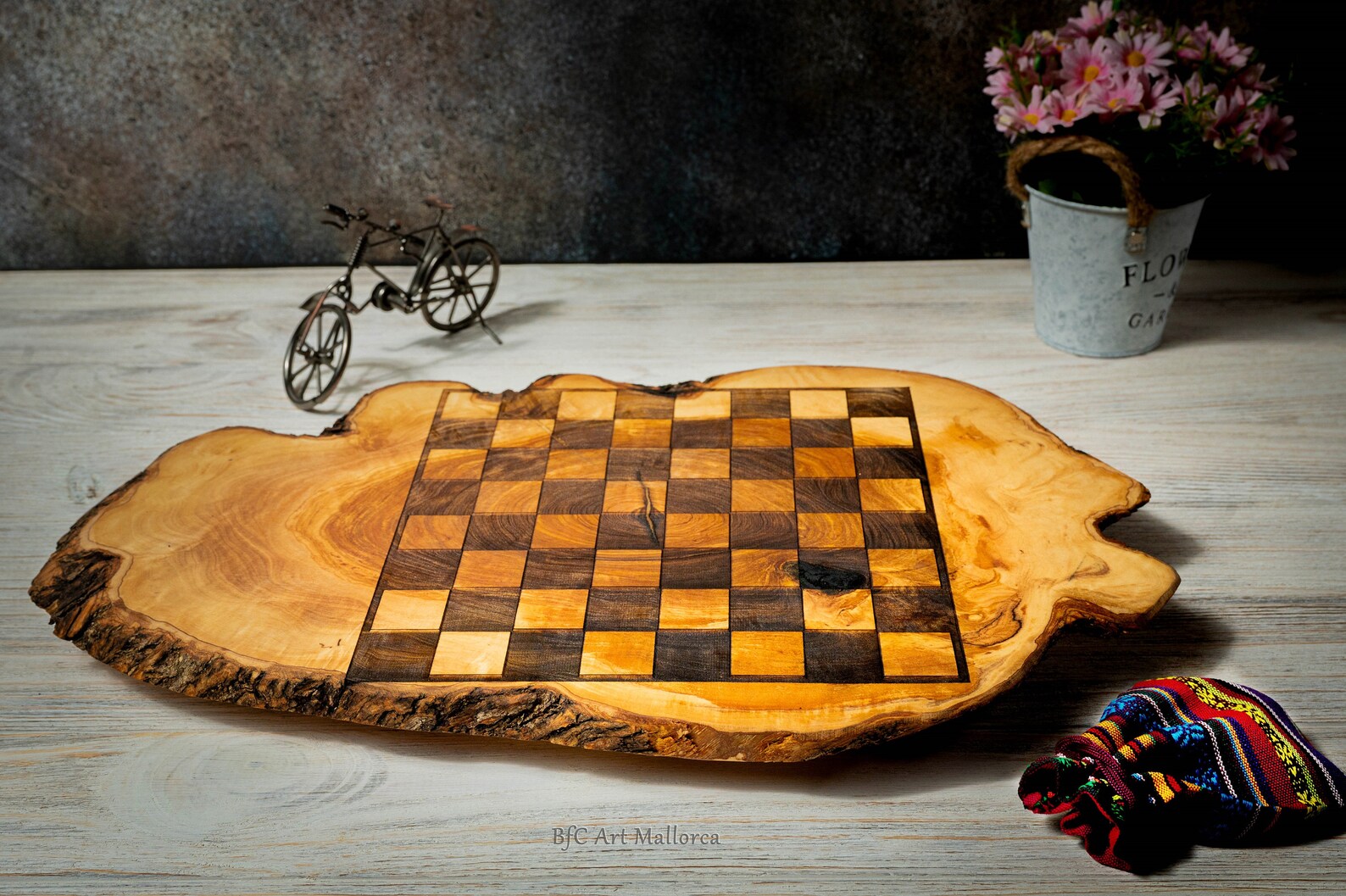 Handmade Checkerboard Live Edge Olive Wood, Checkerboard Rustic Wooden ...