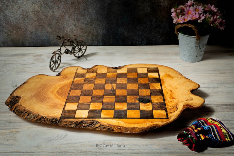 Handmade Checkerboard Live Edge Olive Wood Checkerboard - Etsy