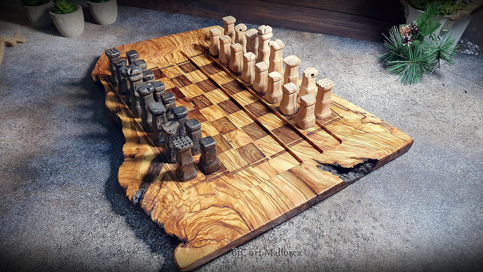 Olive Wood Chess Set Rustic Board - Etsy
