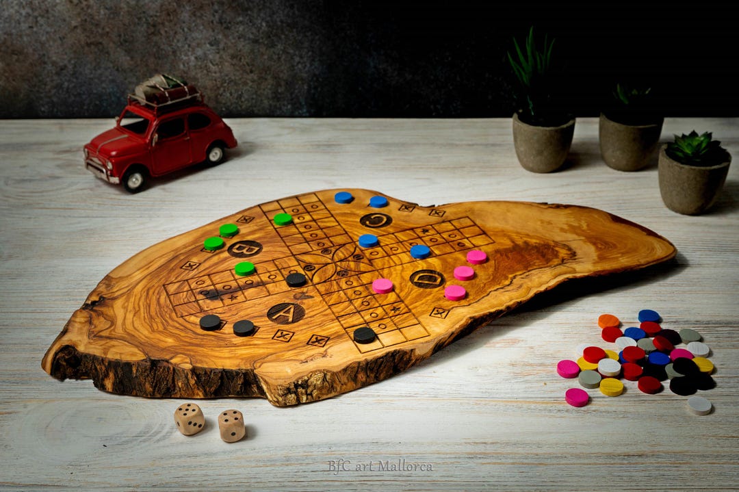 Handcrafted Olive Wood Ludo Game - Unique, Rustic, Eco-friendly Family ...
