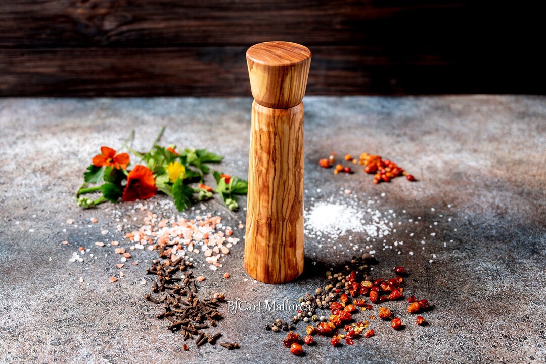 Olive Wood Pepper Grinder: One-handed Ceramic Mill, Large Capacity - Etsy