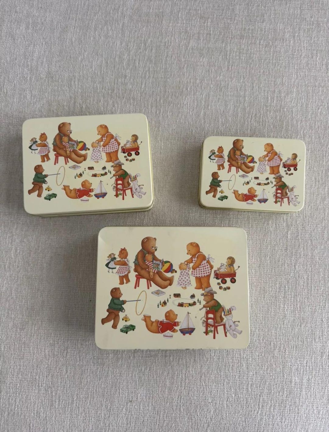Vintage Teddy Bear Storage Tins – Set of 3 – Nursery Decor / Toy ...