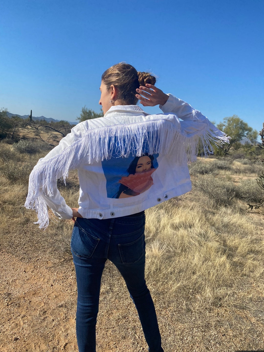 Reworked Fringed White Denim Jacket - Etsy