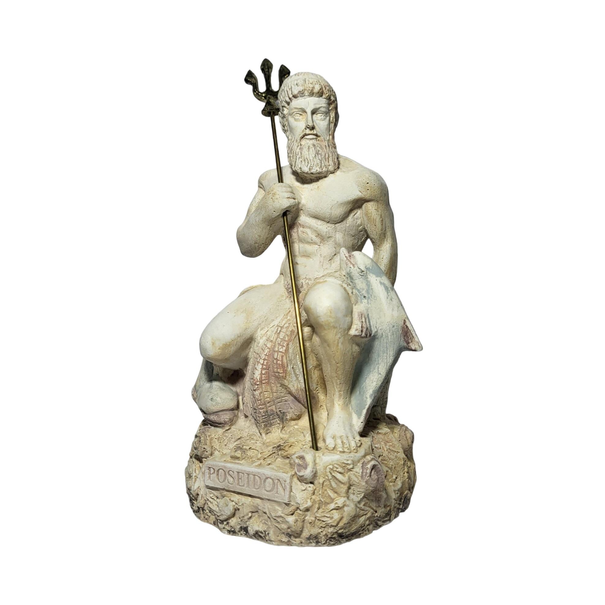 Poseidon Greek God Statue Patina Plaster Sculpture With Trident Ancient ...