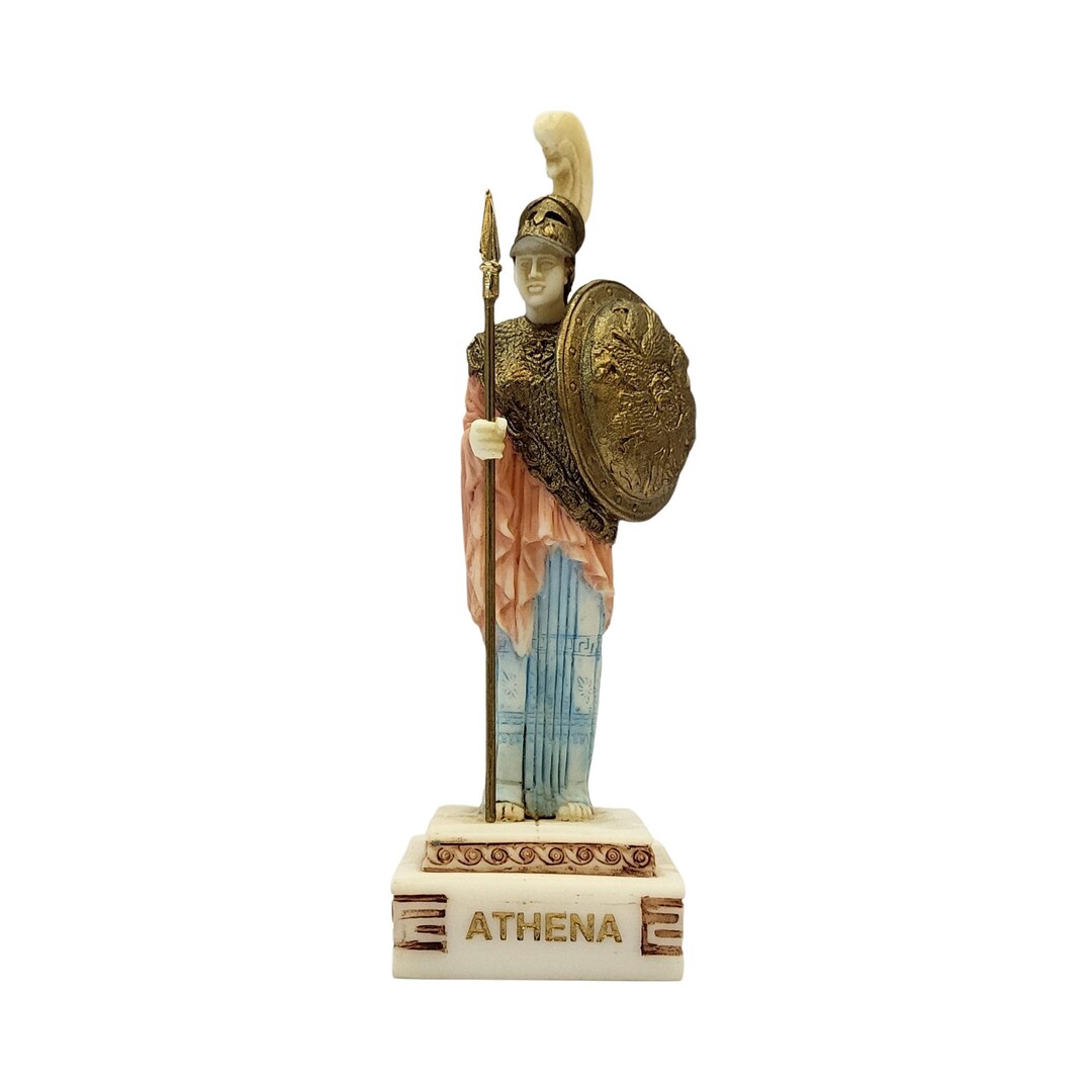 Classic Athena Goddess Statue Handmade Alabaster Multicolor Sculpture ...