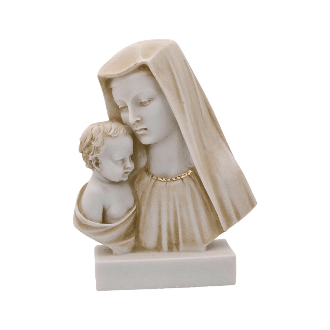 Mary Mother Holding Baby Jesus Sculpture Handmade Alabaster Christian ...