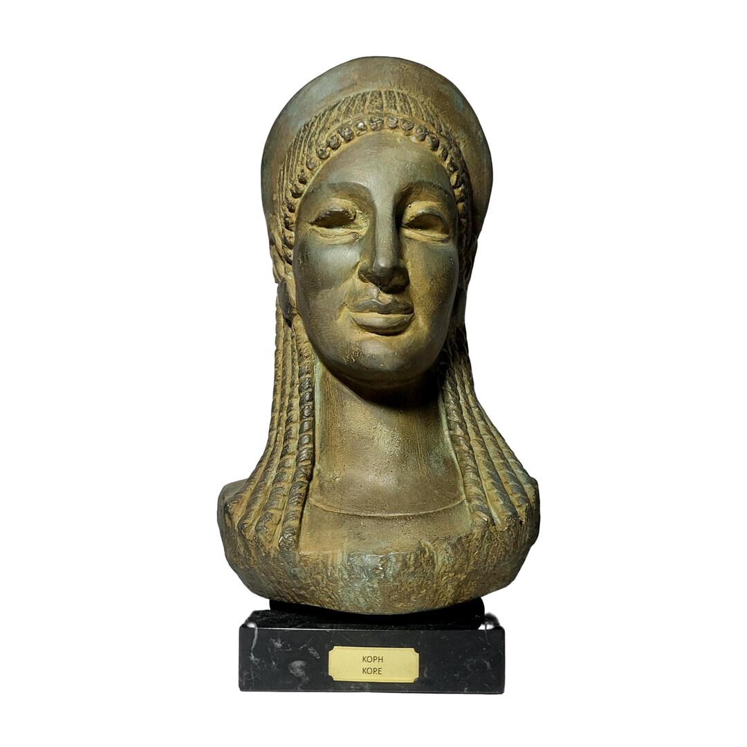 Archaic Kore Greek Maiden Bust Bronze Patina Ancient Sculpture With ...