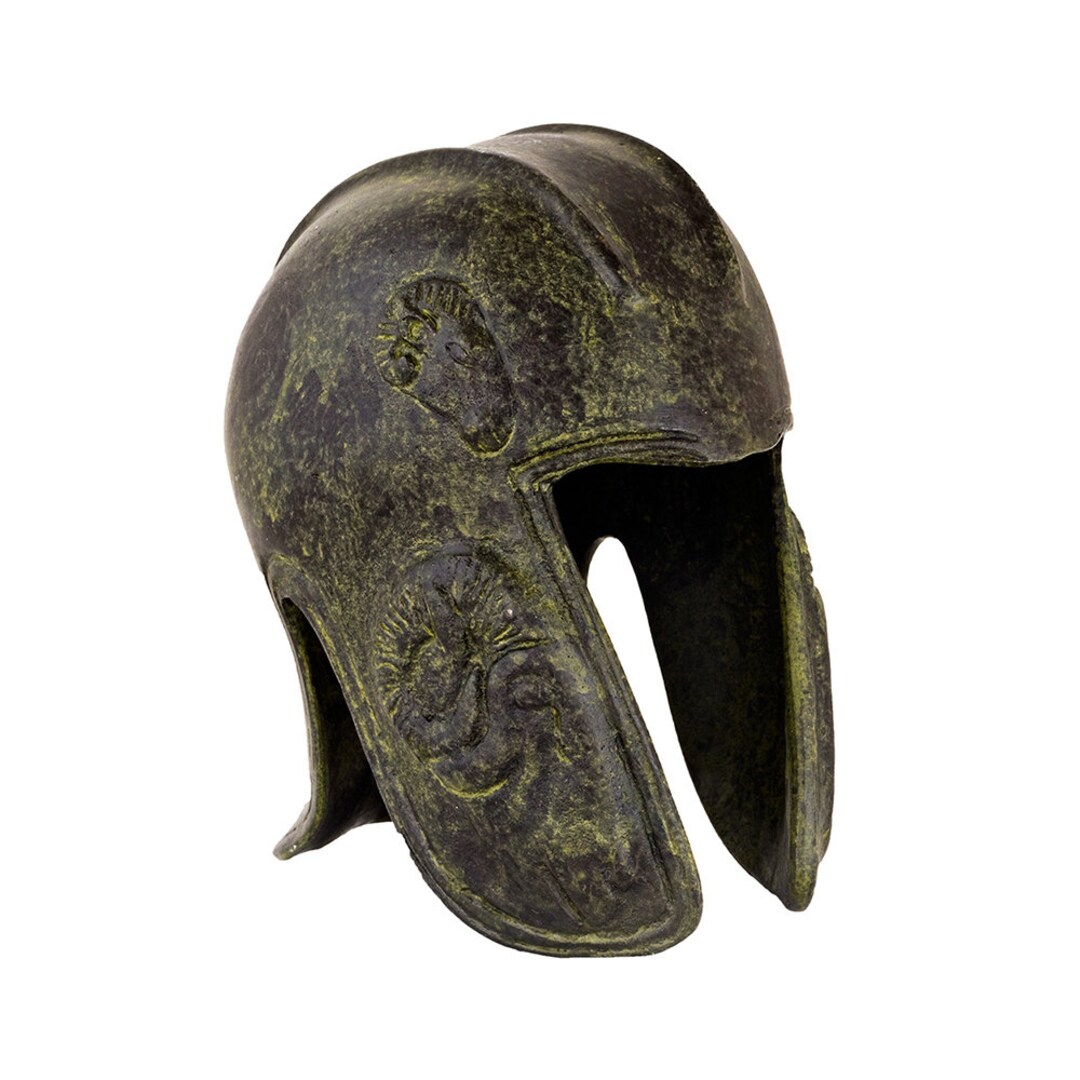 Greek Ancient Helmet With Goat Bronze Sculpture Handmade Museum Replica ...