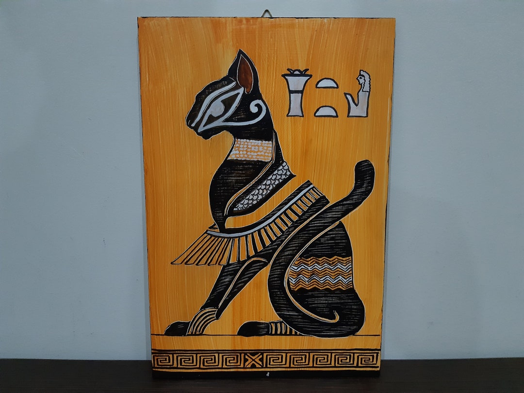 Bastet Diosa egipcia Pintura mural griega hecha a mano sobre madera ...