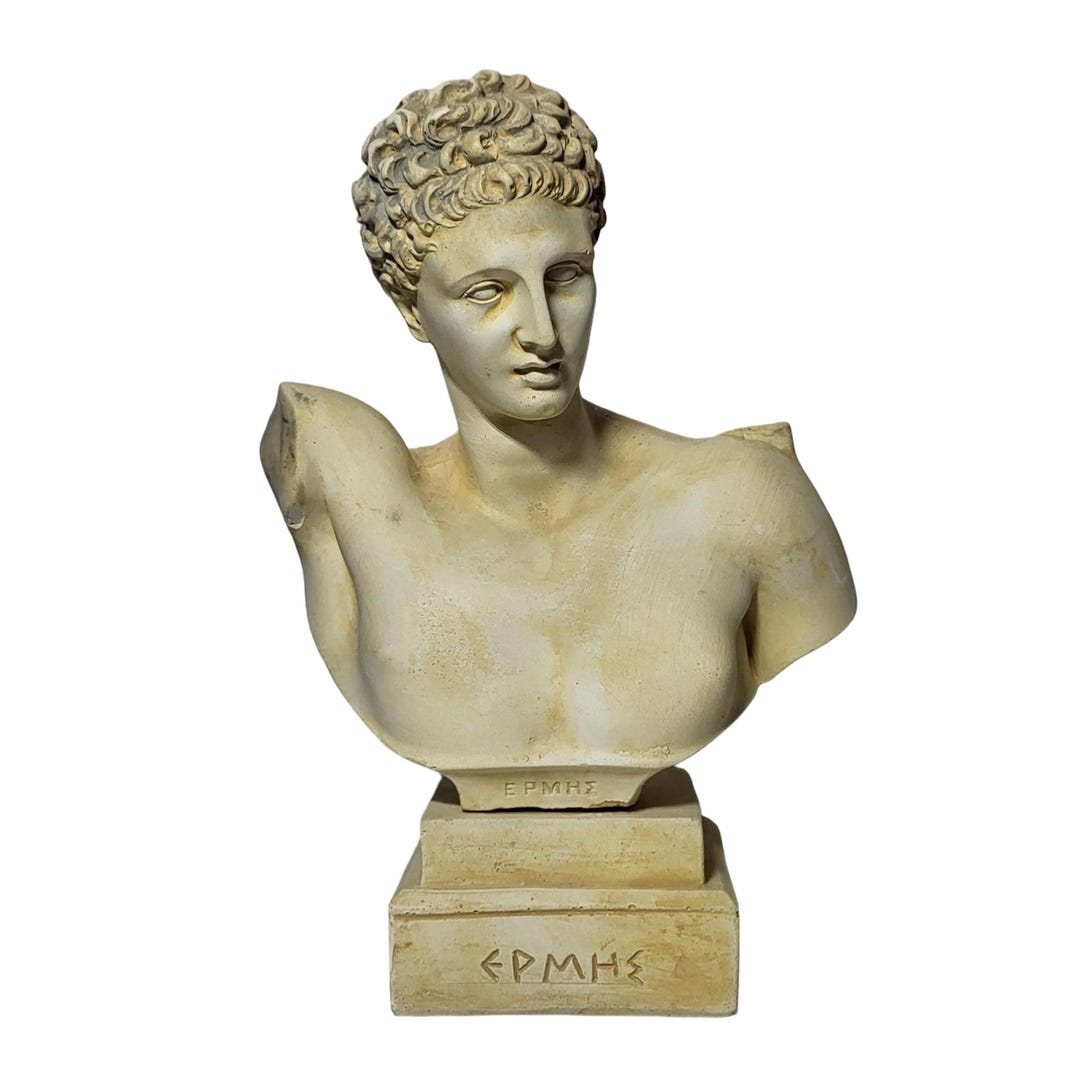 Hermes Bust by Praxiteles Ancient Greek God Sculpture White Patina ...