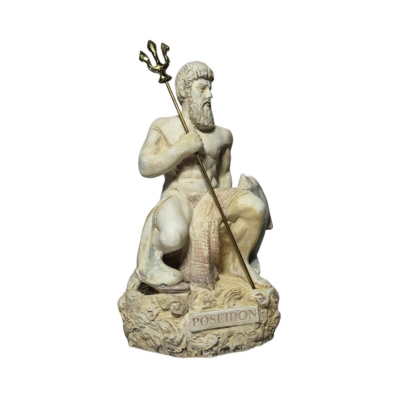 Poseidon Greek God Statue Patina Plaster Sculpture With Trident Ancient ...