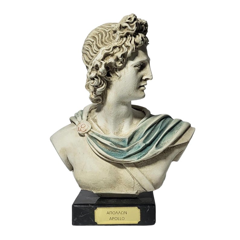 Apollo Bust Ancient Greek God of Light and Arts White Patina Statue ...
