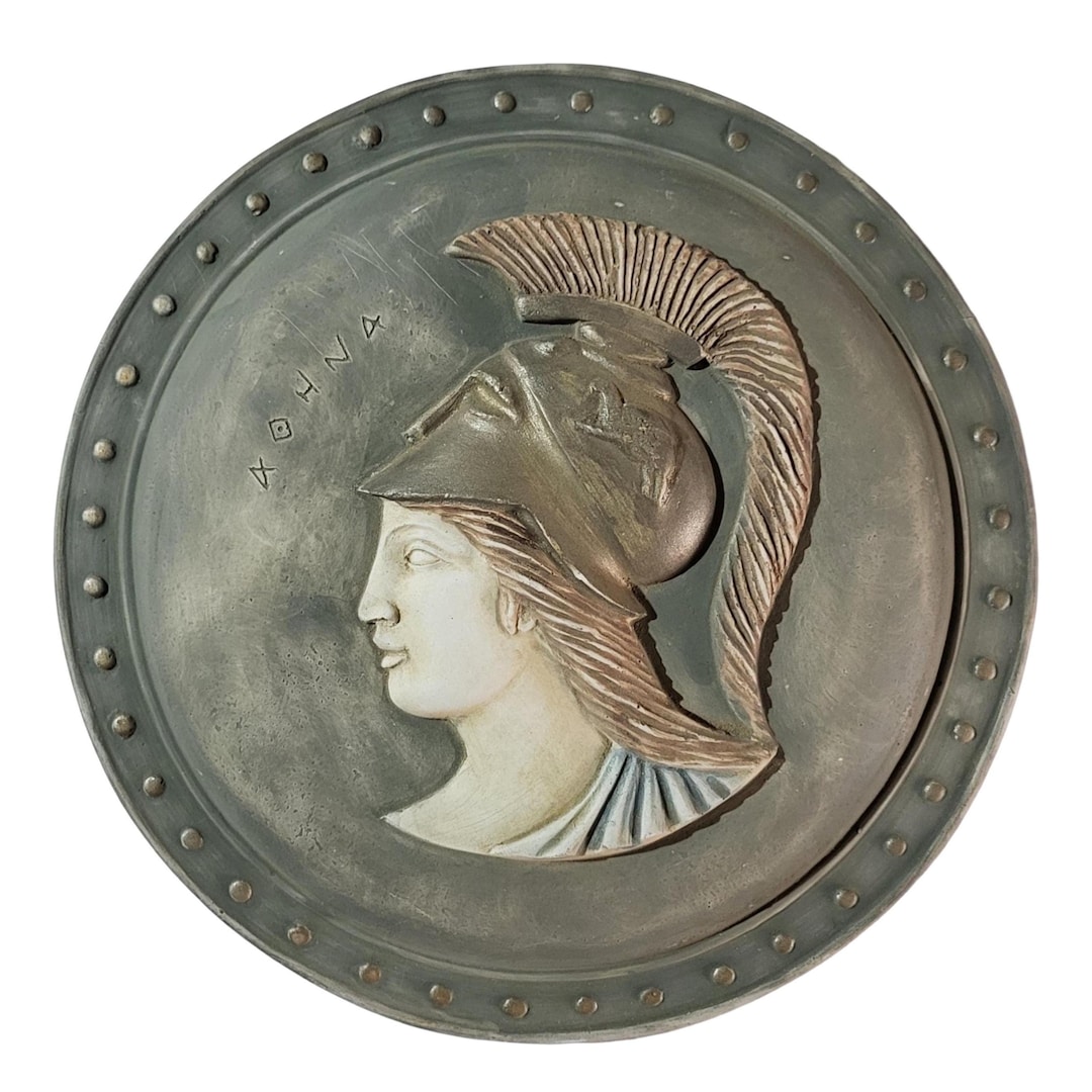 Athena Goddess Wall Plaque Round Shield Shape – Greek Roman Mythology ...