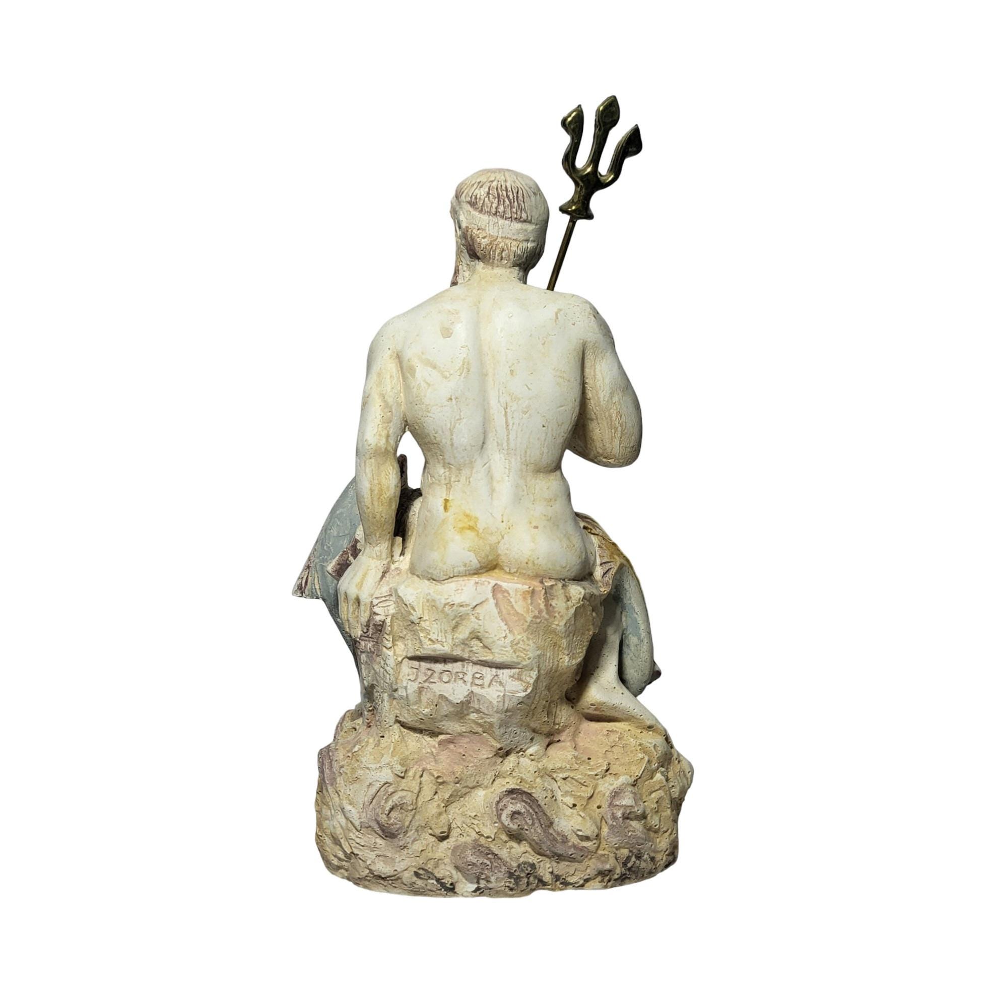 Poseidon Greek God Statue Patina Plaster Sculpture With Trident Ancient ...