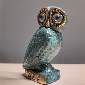 Athenas Symbol Owl Bird Bronze Sculpture Greek Roman Mythology Handmade ...