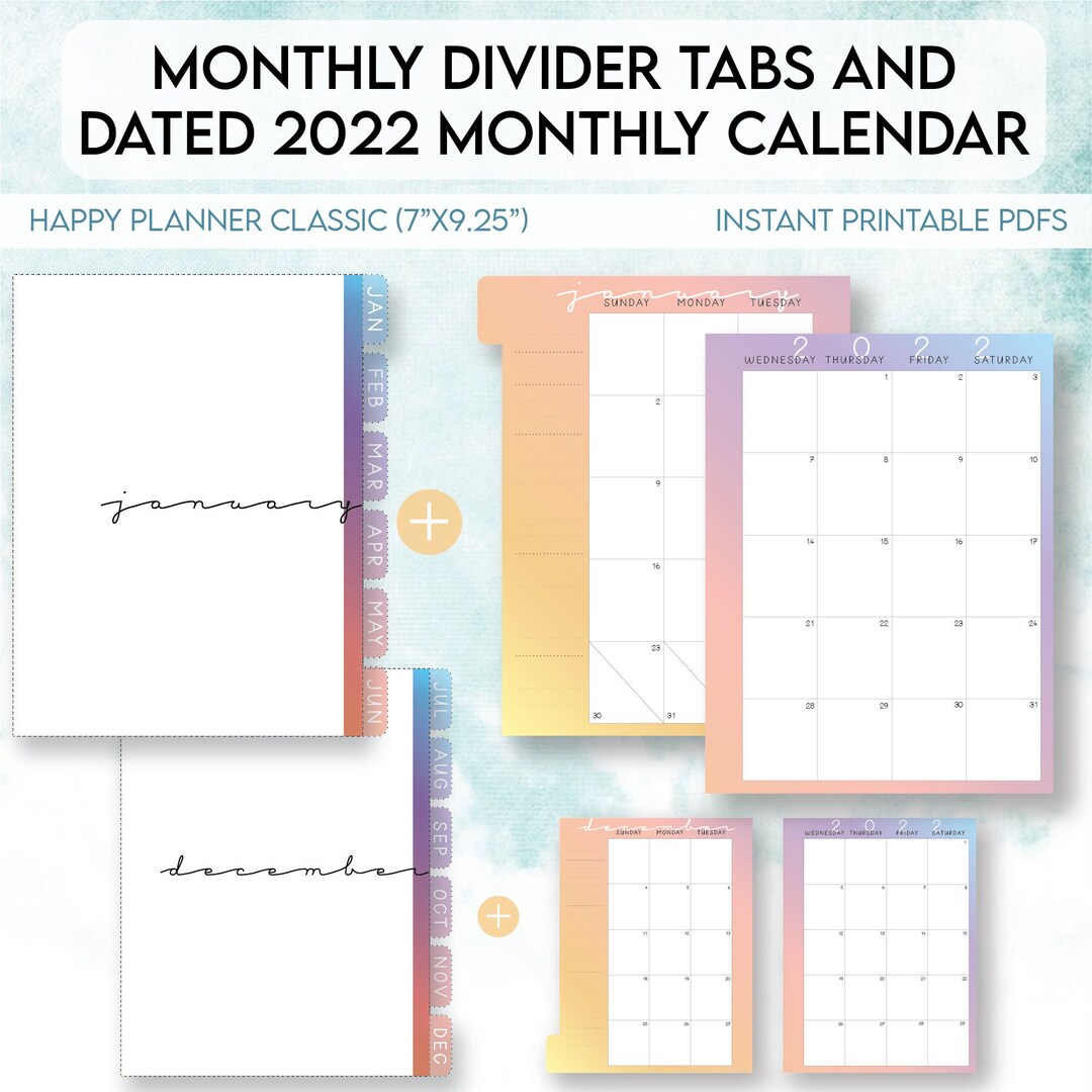 Monthly Planner Divider Tabs and Dated 2022 Dated Monthly Calendar ...
