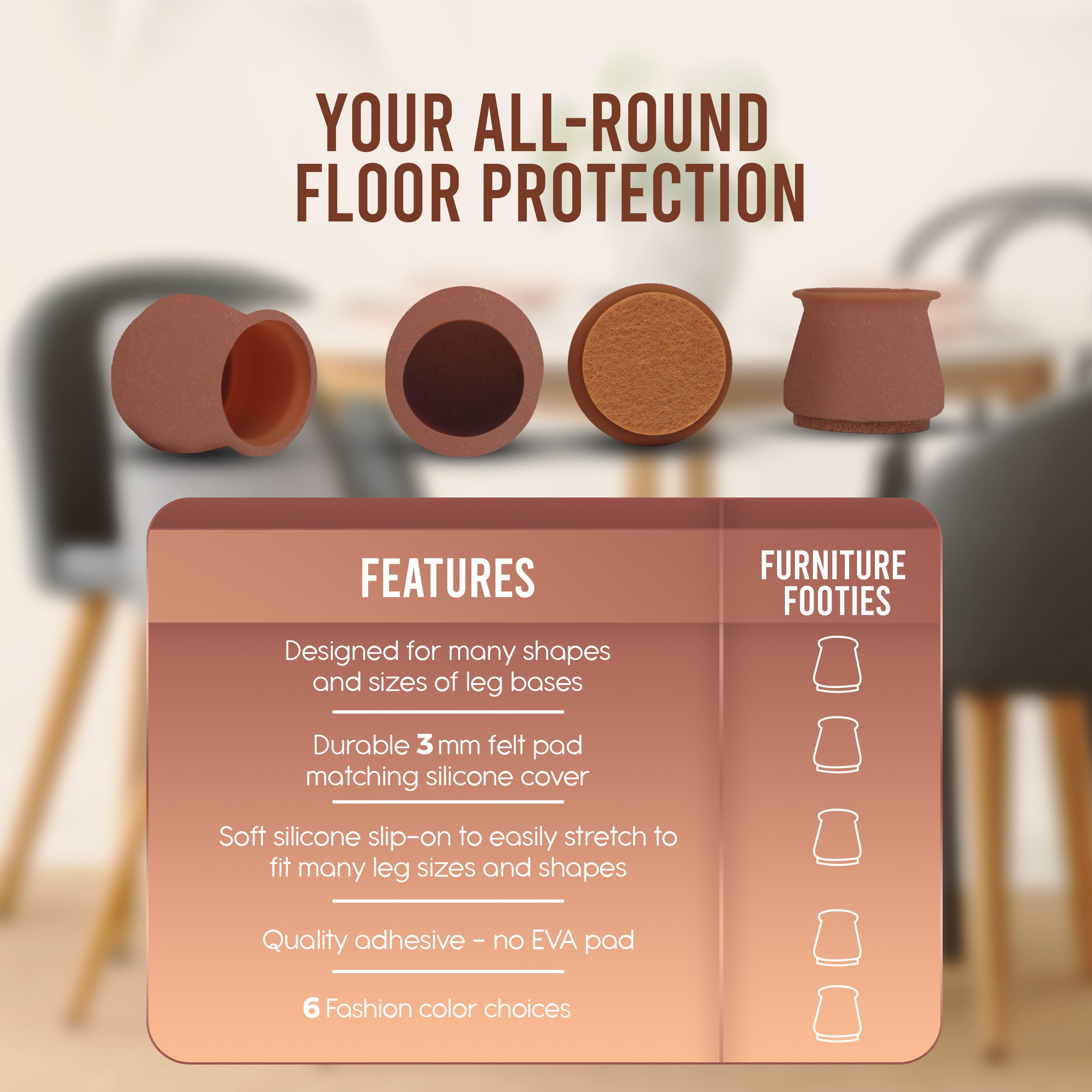 Furniture Footies Silicone Leg Covers for Chairs 16 Pieces Stretchable ...