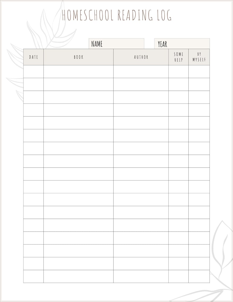 Homeschool Reading Log: Printable Book Tracker (digital Download) - Etsy