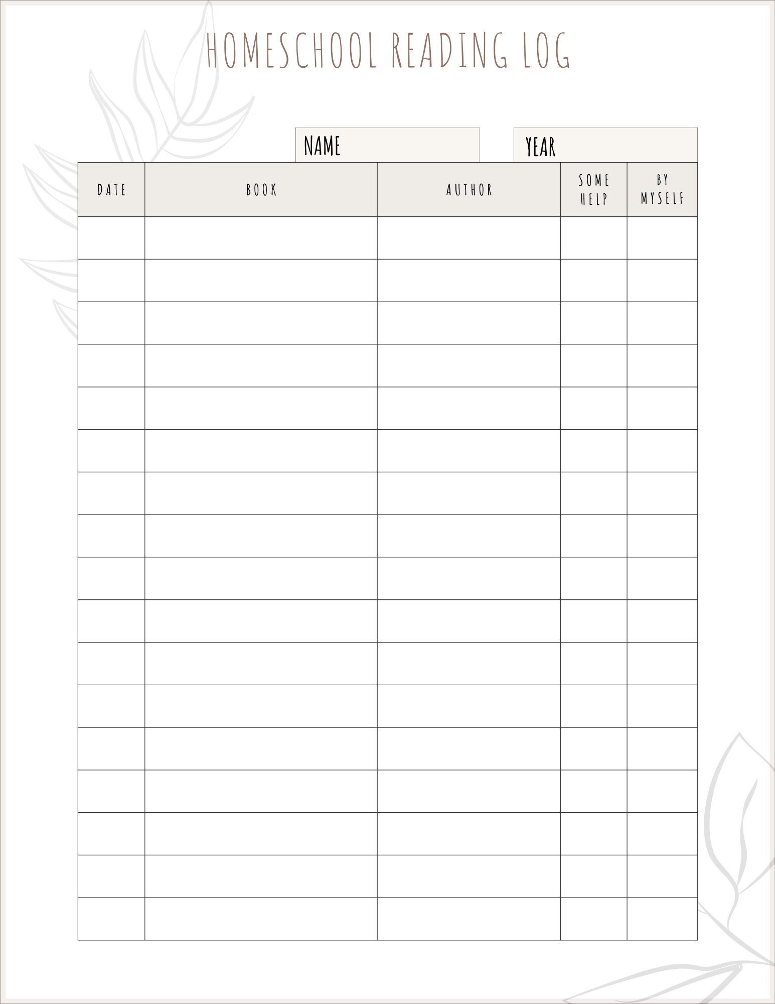 Homeschool Reading Log: Printable Book Tracker (digital Download) - Etsy