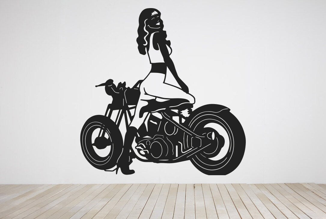 Girl And Motorcycle Wall Sticker Vinyl Decal Mural Art Decor | Etsy
