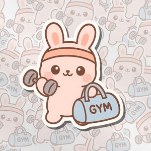 Kawaii Gym Bunny Sticker | Cute Workout Animal With Dumbbell & Bag ...