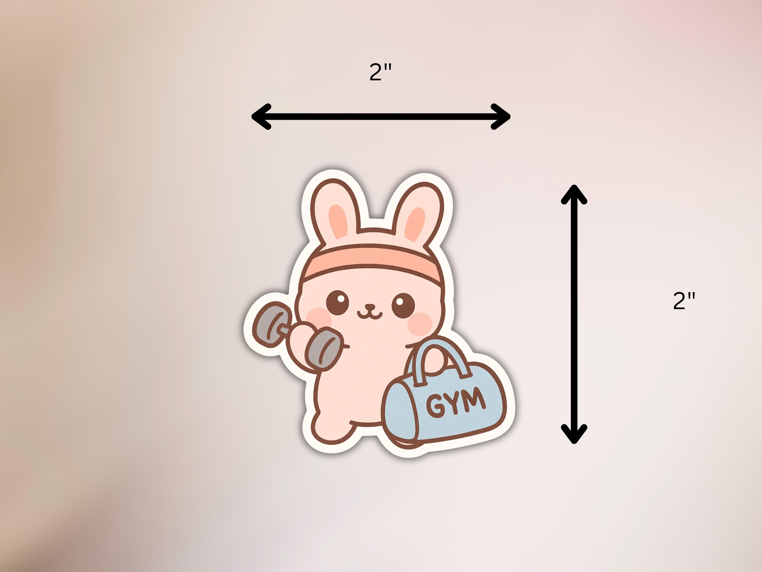 Kawaii Gym Bunny Sticker | Cute Workout Animal With Dumbbell & Bag ...