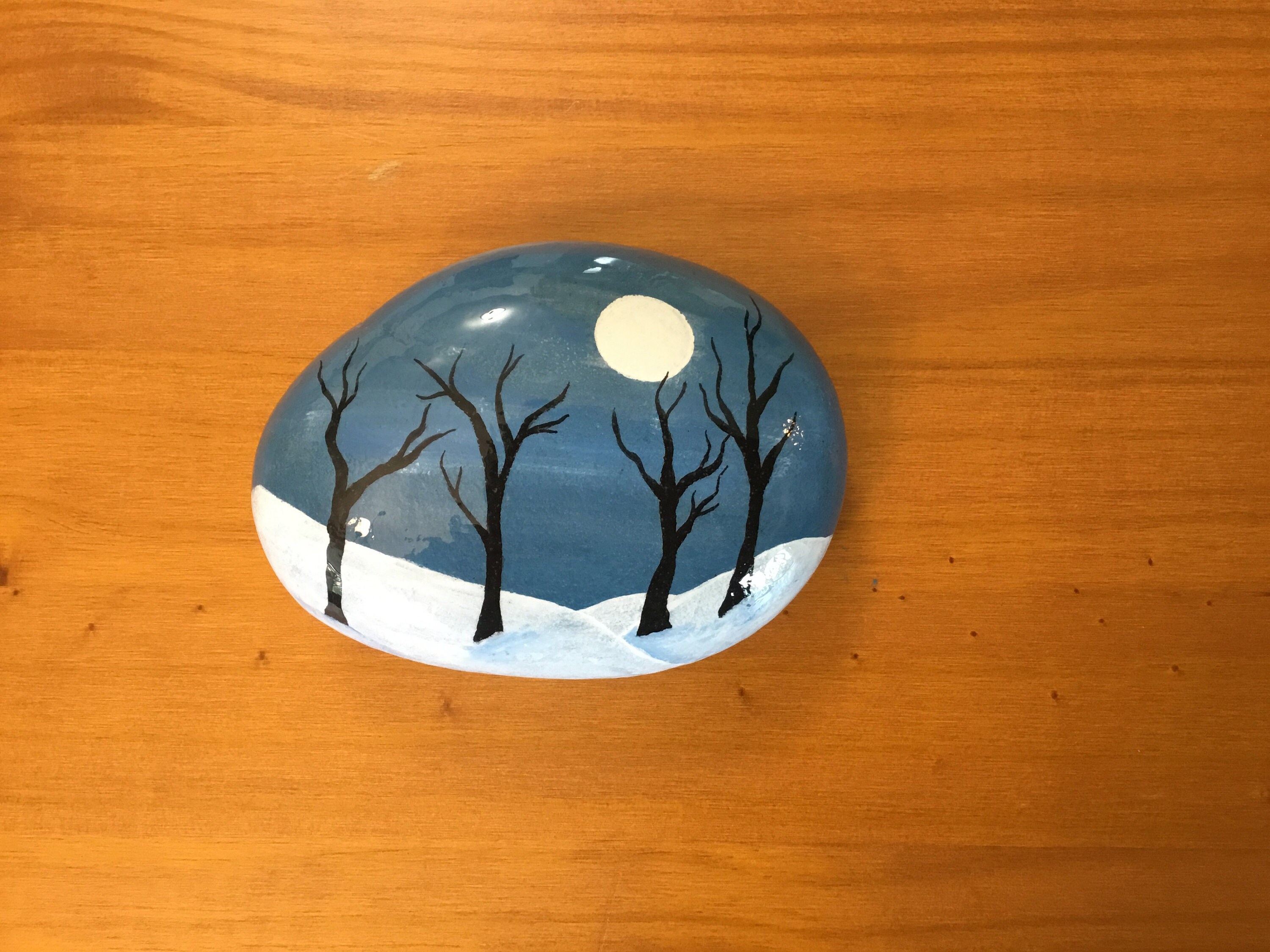 Winter Night - Painted Rock - Etsy