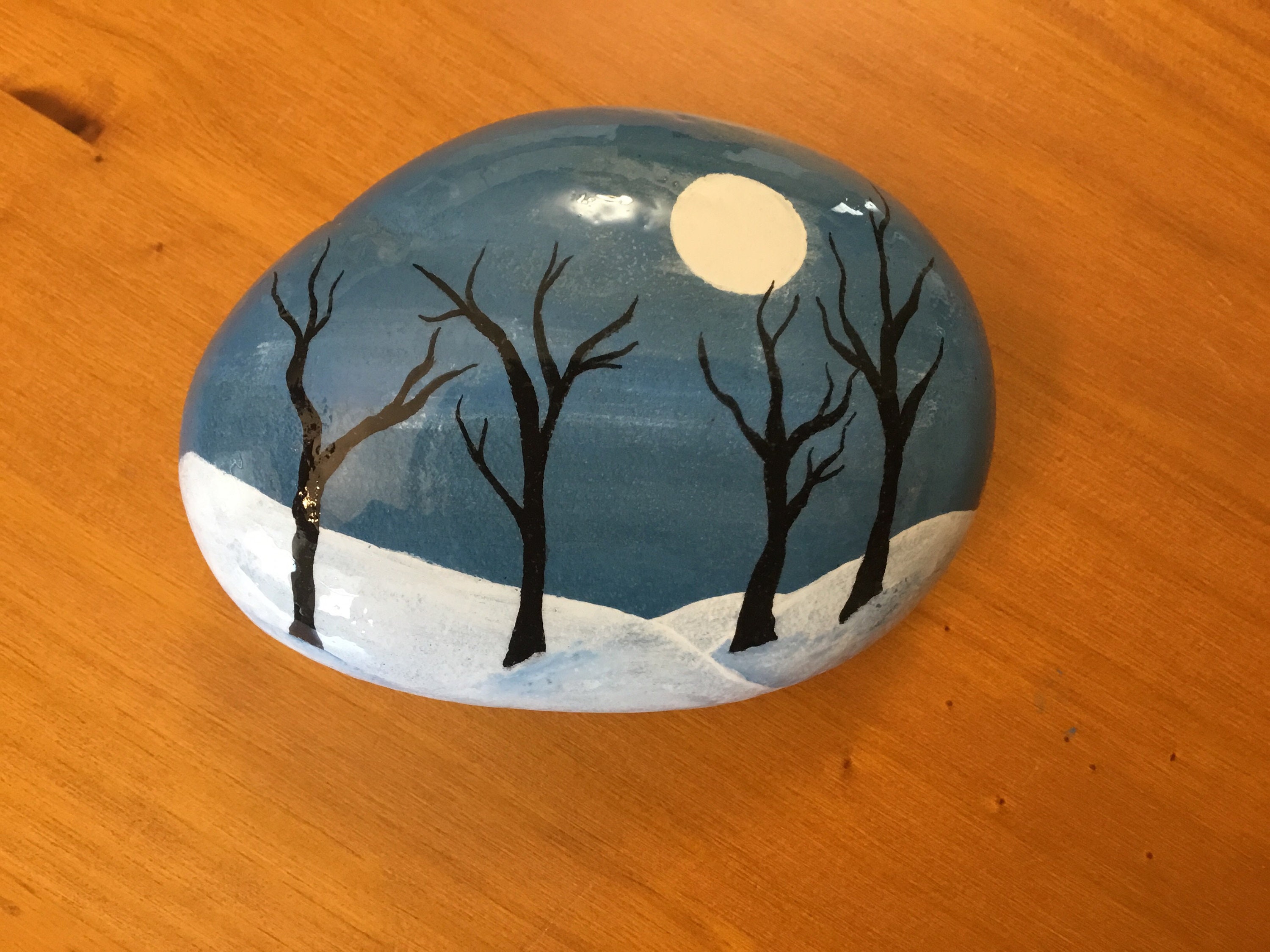 Winter Night - Painted Rock - Etsy