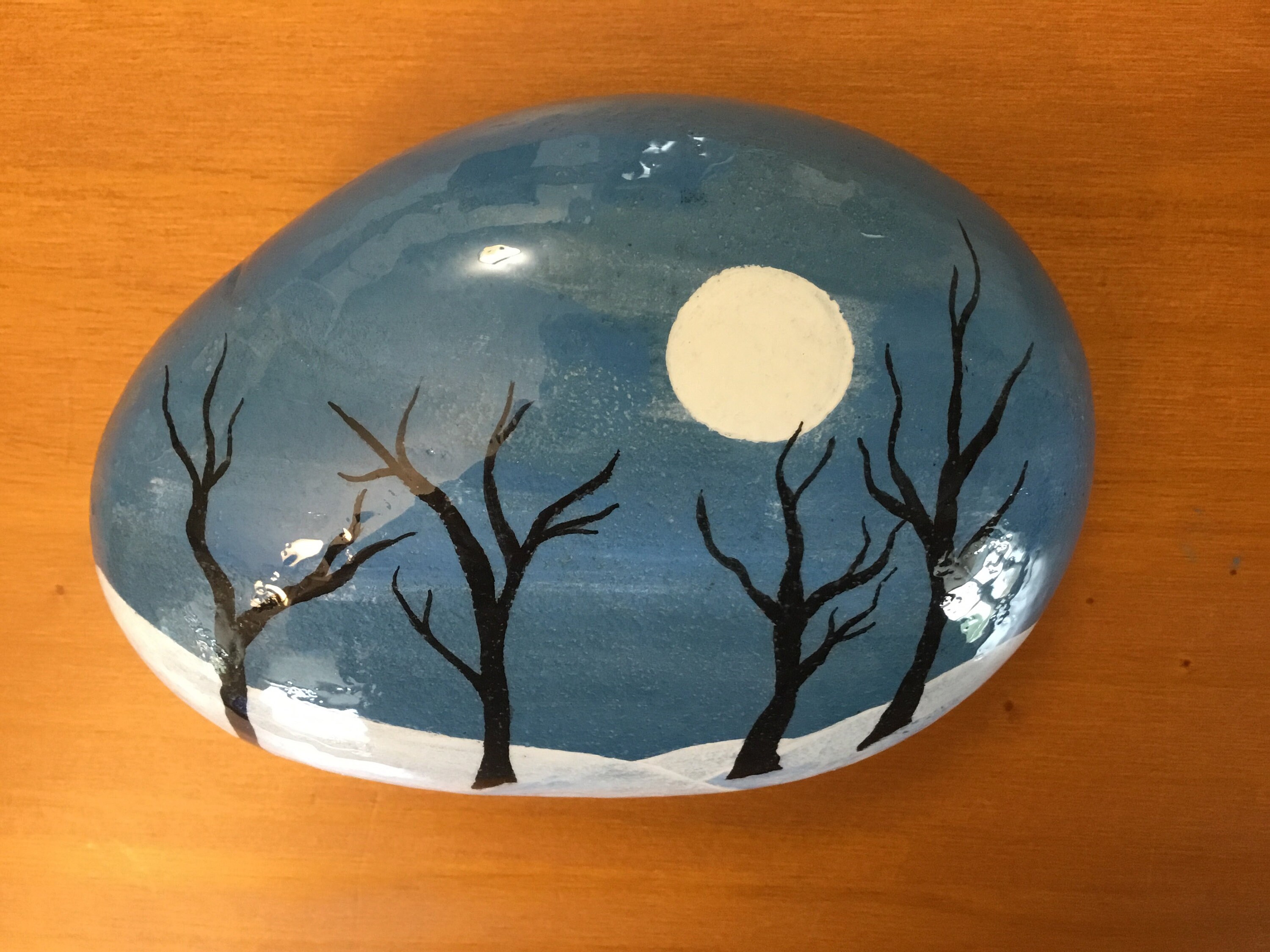 Winter Night - Painted Rock - Etsy