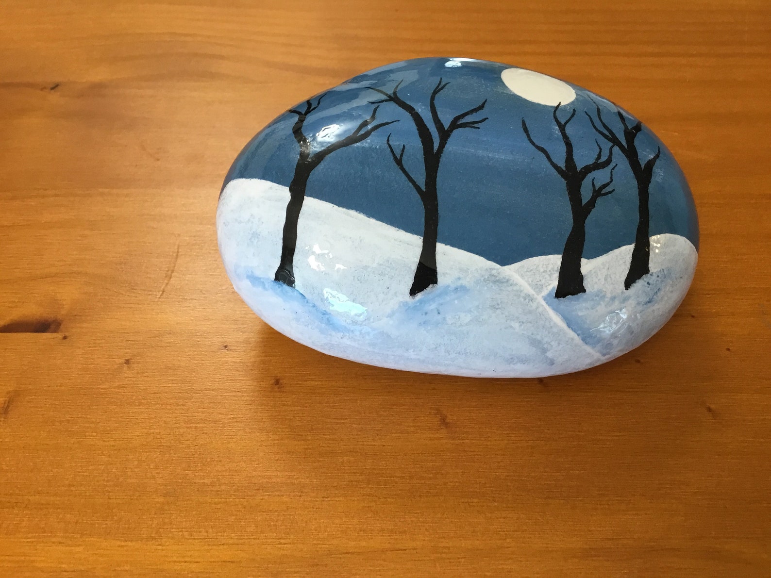 Winter Night - Painted Rock - Etsy