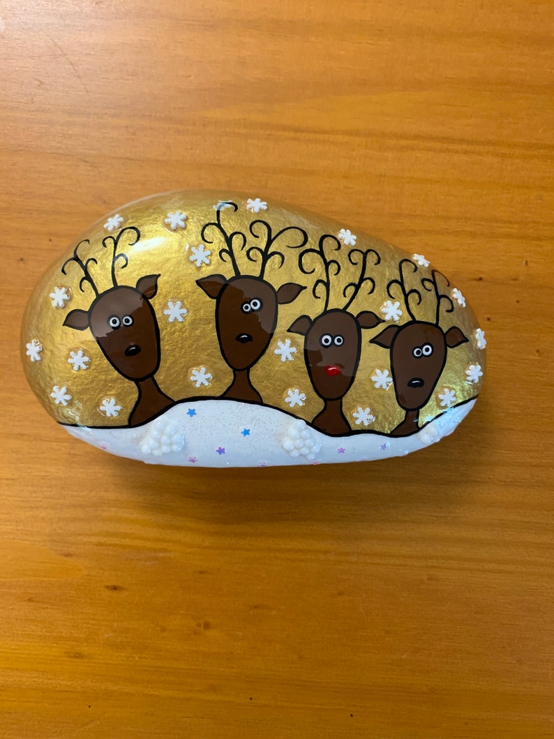 Reindeer Games - Painted Rock - Etsy