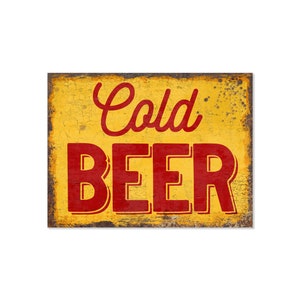 Cold Beer Vintage Style Metal Sign 12" X 9" | Man Cave Decoration ...