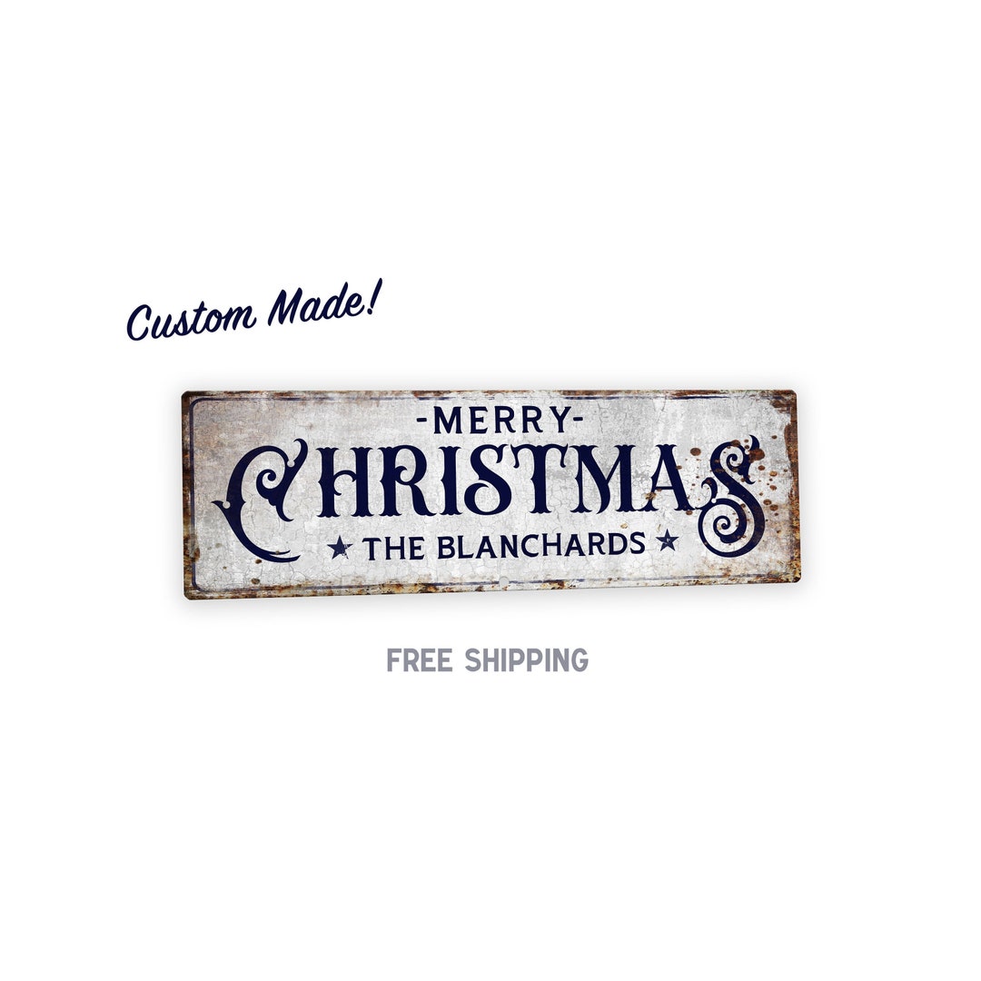 Merry Christmas Last Name Sign | Vintage Style Custom Holiday Wall ...
