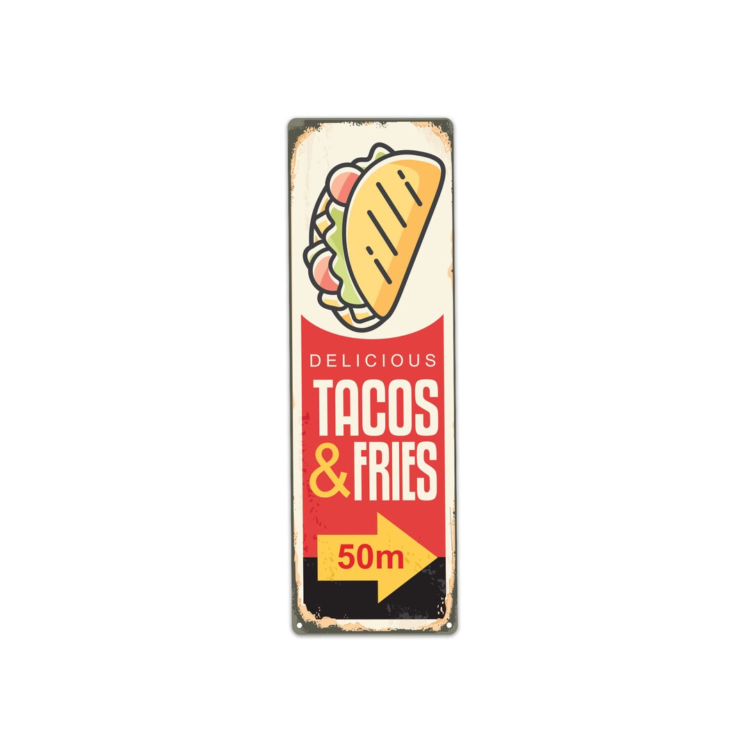 Retro Tacos Wall Art | 5 X 15 Inch Metal Sign | Vintage Food Kitchen ...