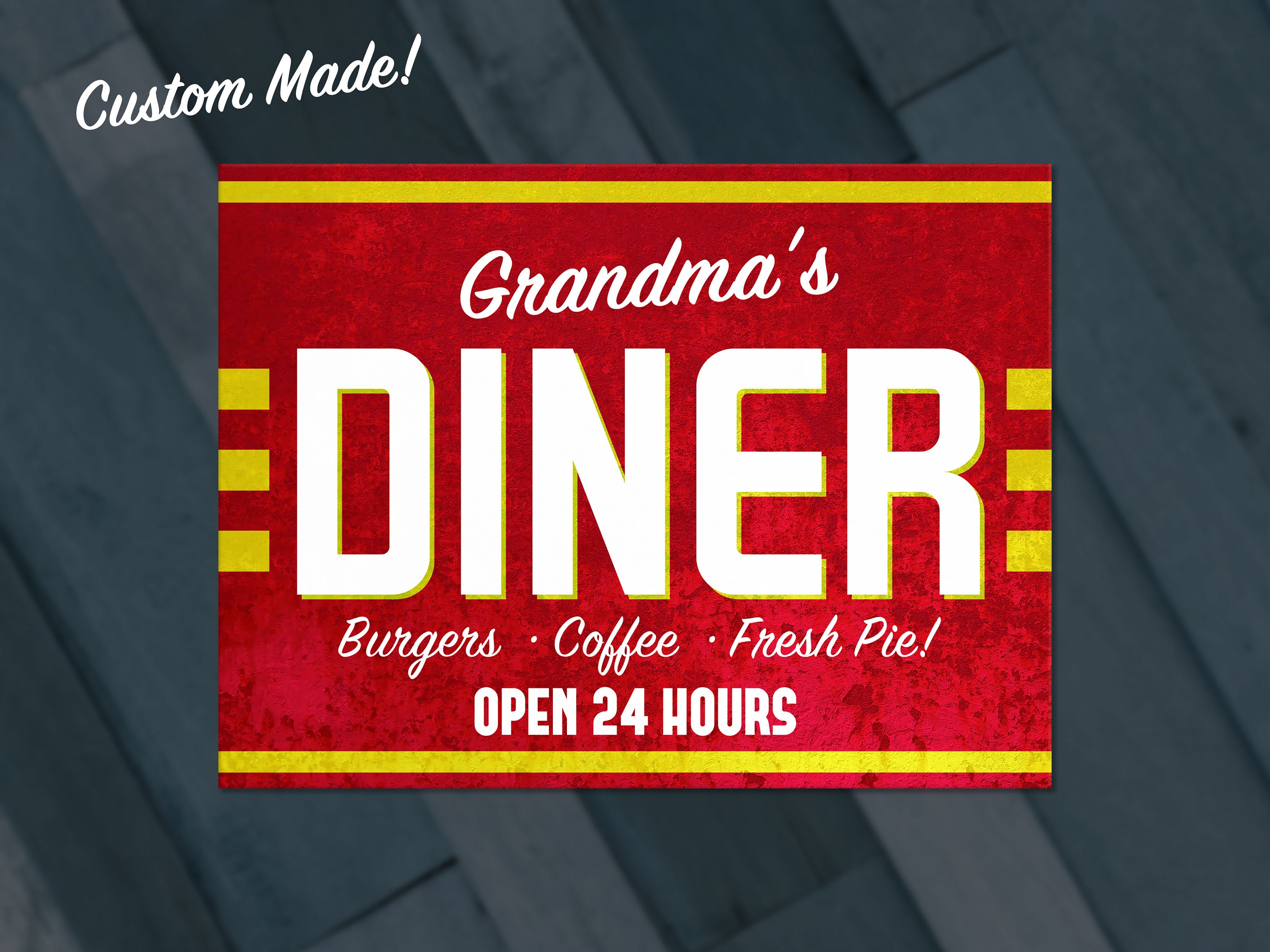 Custom Retro Diner Sign Personalized Wall Hanging Vintage Kitchen Decor ...
