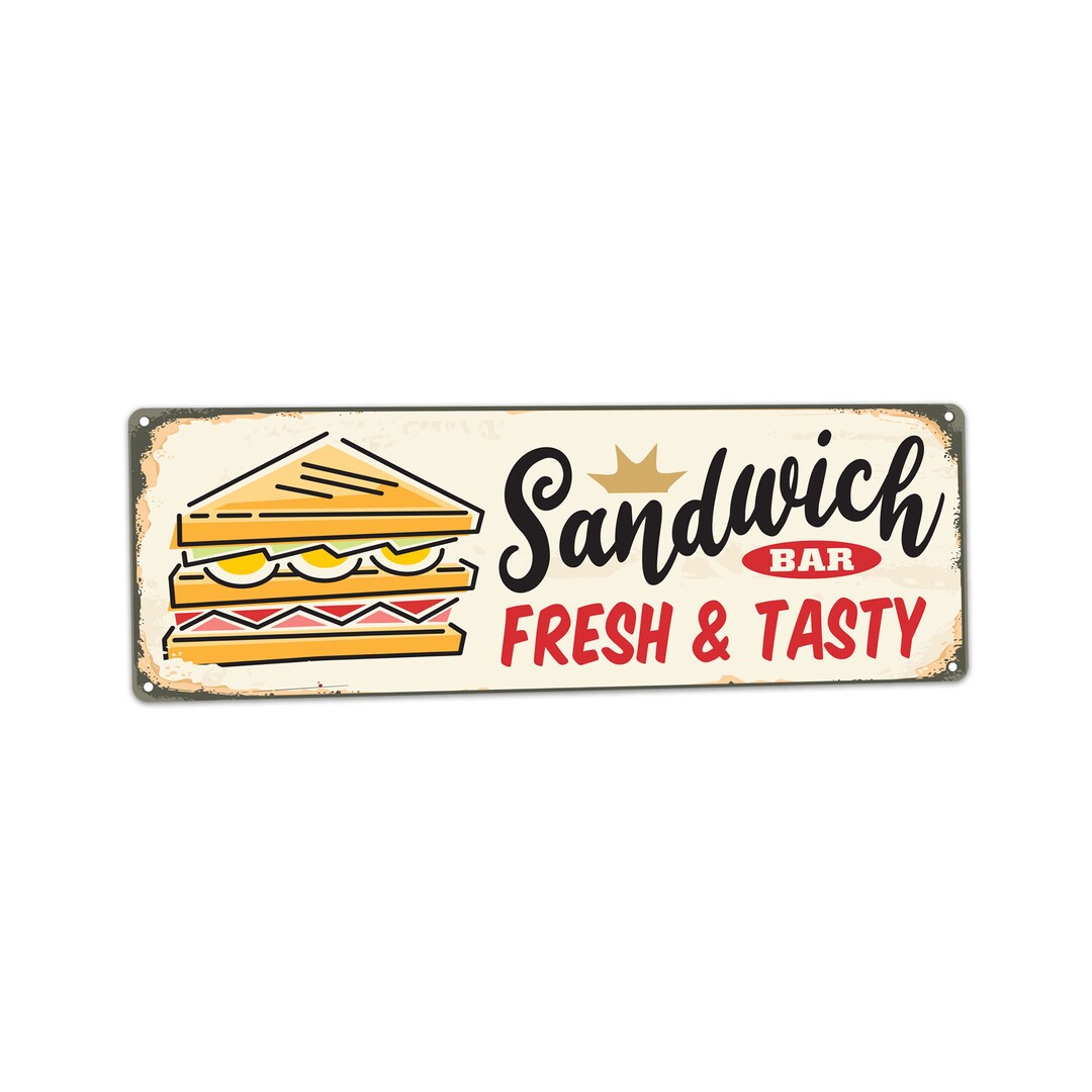 Retro Sandwich Wall Art | 5 X 15 Inch Metal Sign | Vintage Food Kitchen ...