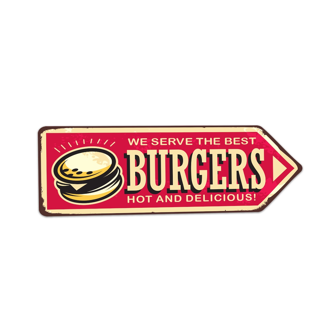 Retro Burger Wall Art | 5 X 15 Inch Metal Sign | Vintage Cheeseburger ...
